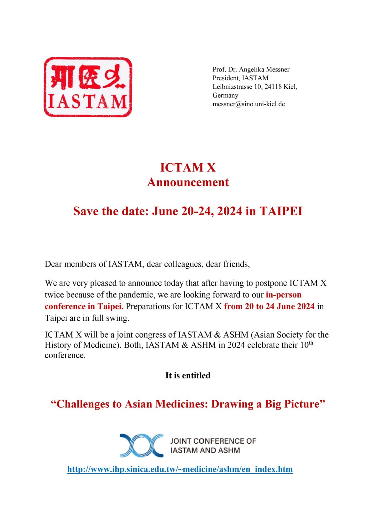ICTAM X Announcement – IASTAM